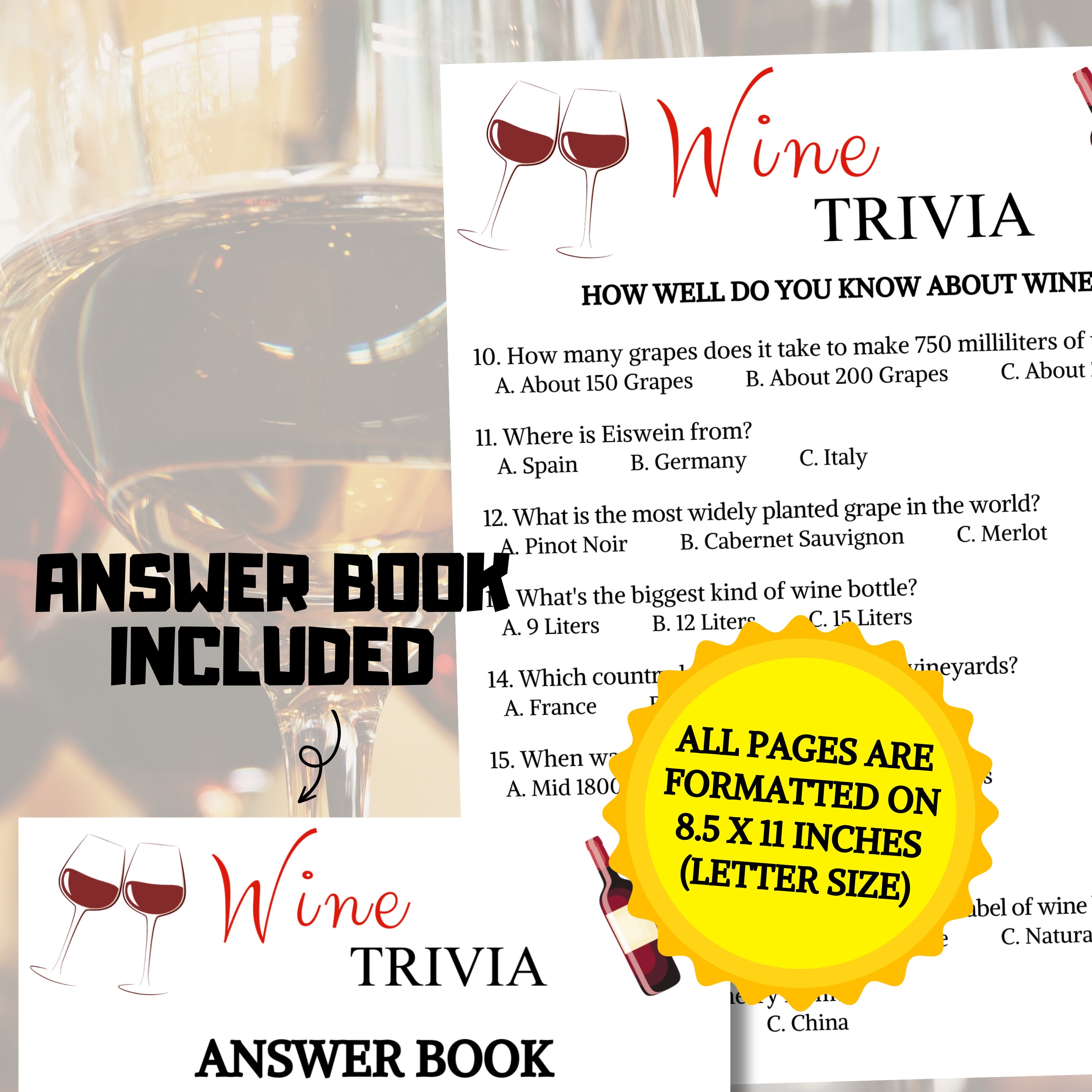 Wine Trivia Game | Wine Knowledge Quiz Game | Printable Wine Party ...
