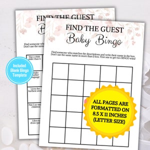 Baby Shower Baby Bingo Game | Find the Guest | Baby Shower Icebreaker ...