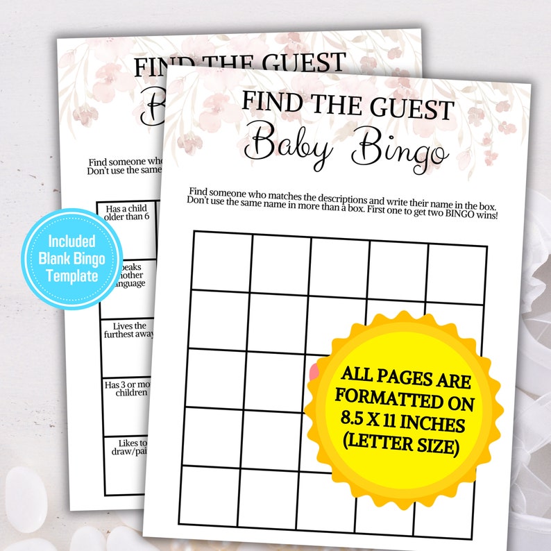 Baby Shower Baby Bingo Game | Find the Guest | Baby Shower Icebreaker ...