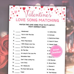Valentine's Day Love Song Matching Game | Love Song Title Match Game ...