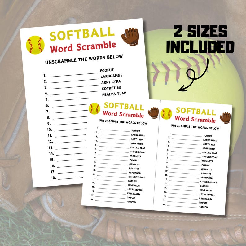 Softball Word Scramble Game | Minimalist Softball Team Think Fast Game ...