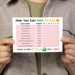 Personalized Editable Chore Chart for Kids to Earn Money Warm Color ...