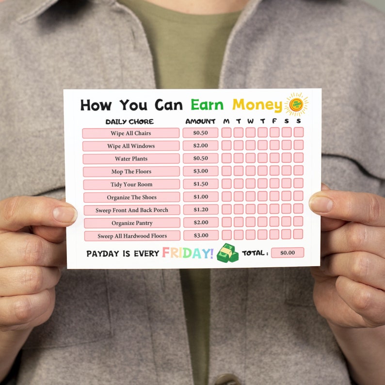 Personalized Editable Chore Chart for Kids to Earn Money Warm - Etsy