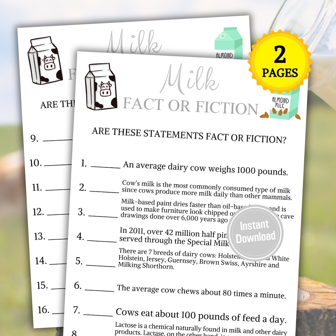 Milk Fact or Fiction Game | Printable Milk Trivia True or False Game ...
