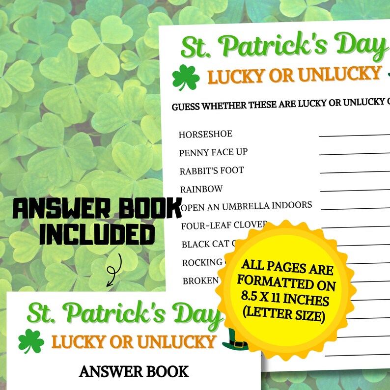 St. Patrick's Day Lucky or Unlucky Game | Printable St. Patty's Lucky ...