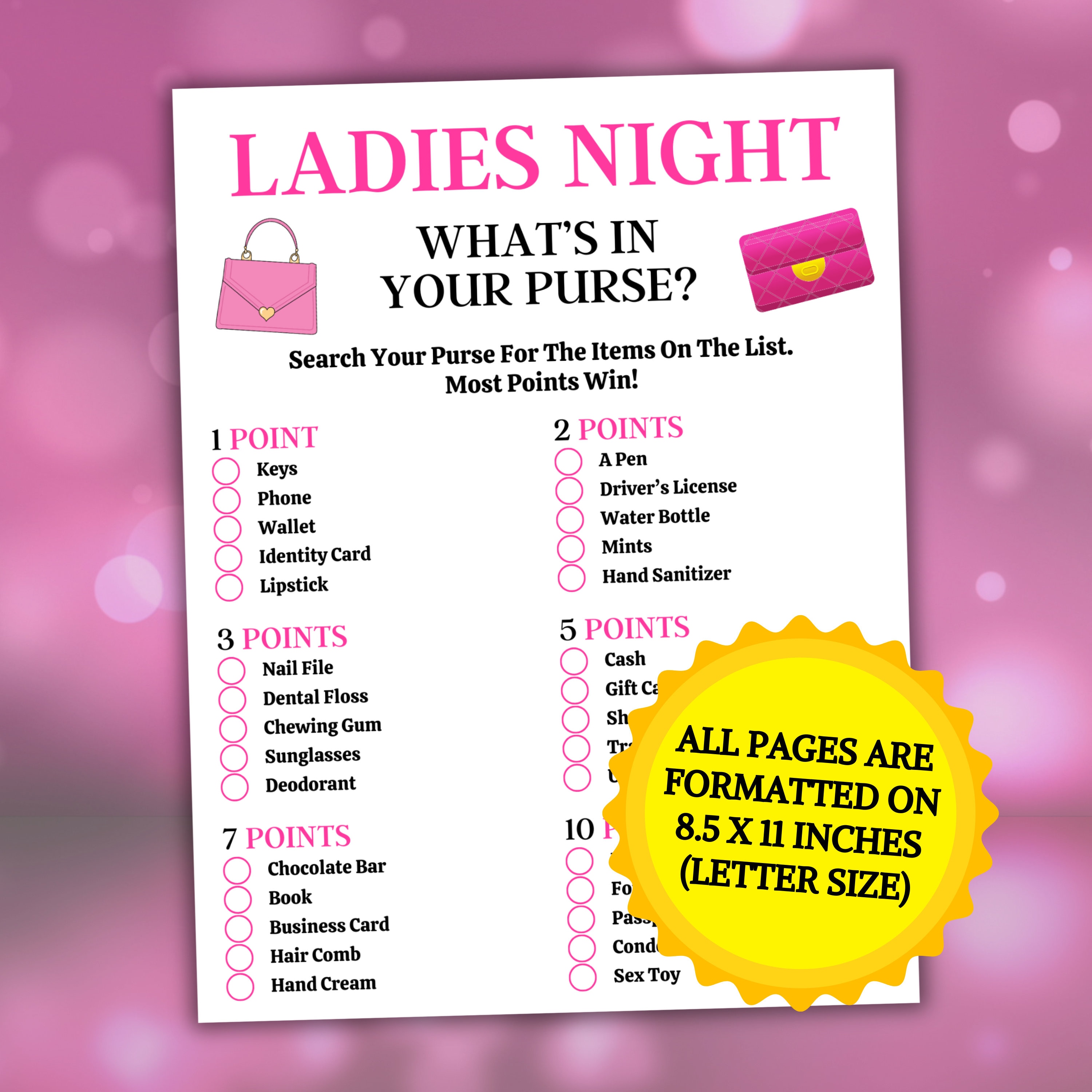 Ladies Night Whats in Your Purse Game | Whats in Your Bag Game | Girls ...
