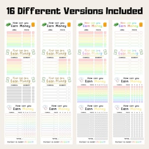 Editable Kids Earn Money Chore Chart Bundle Rainbow Color, Printable ...