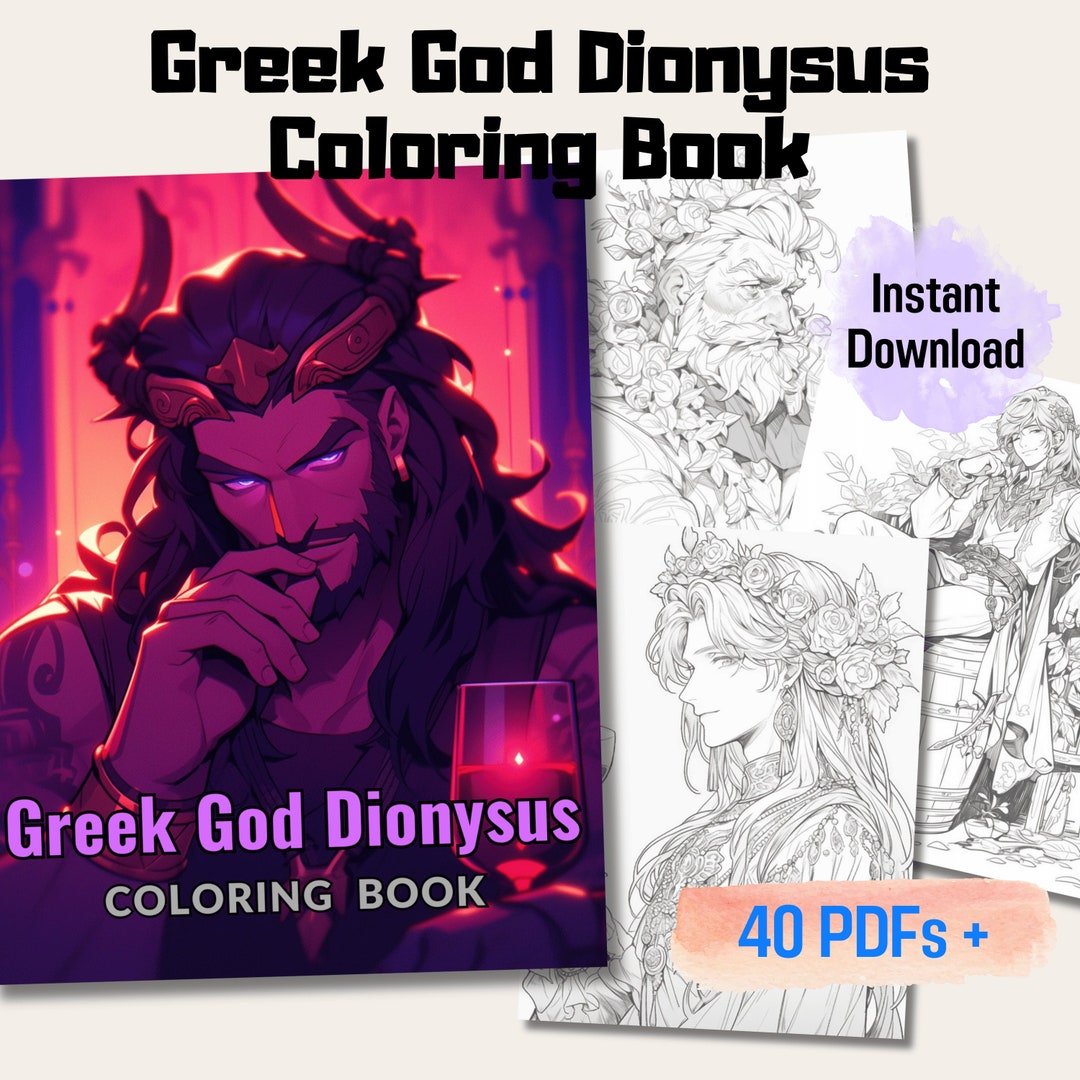 20 Pages Greek God Dionysus Grayscale Coloring Book, Relaxing ...