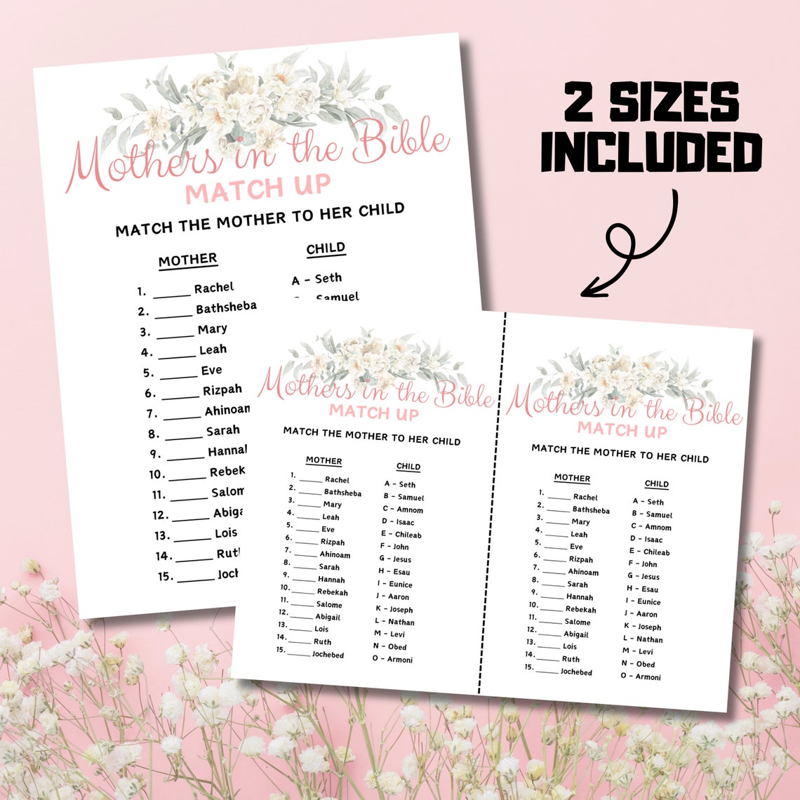 Mothers in the Bible Matching Game | Biblical Match up Game | Bible ...