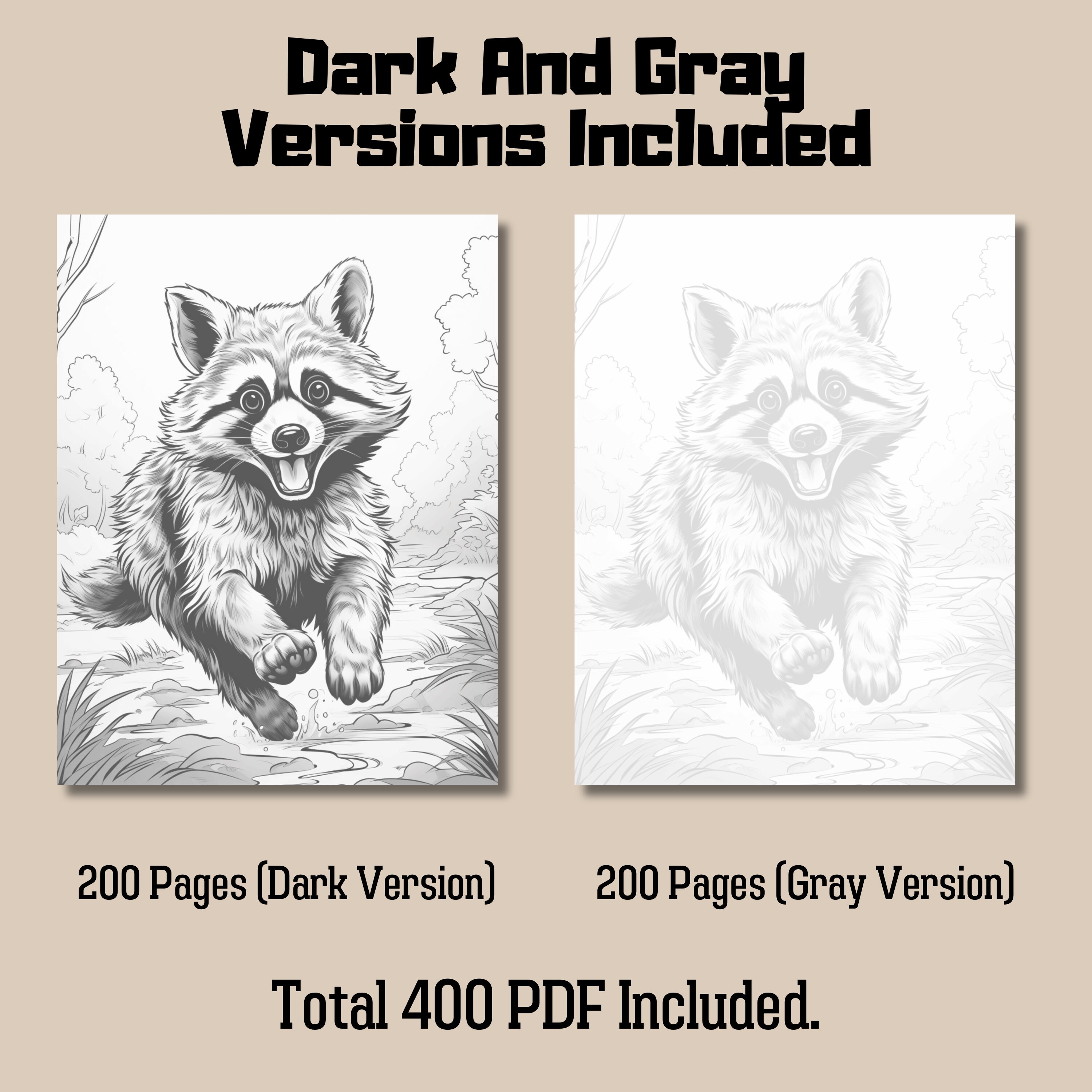 400-pages Realistic Animals Coloring Book Bundle, Grayscale Coloring ...