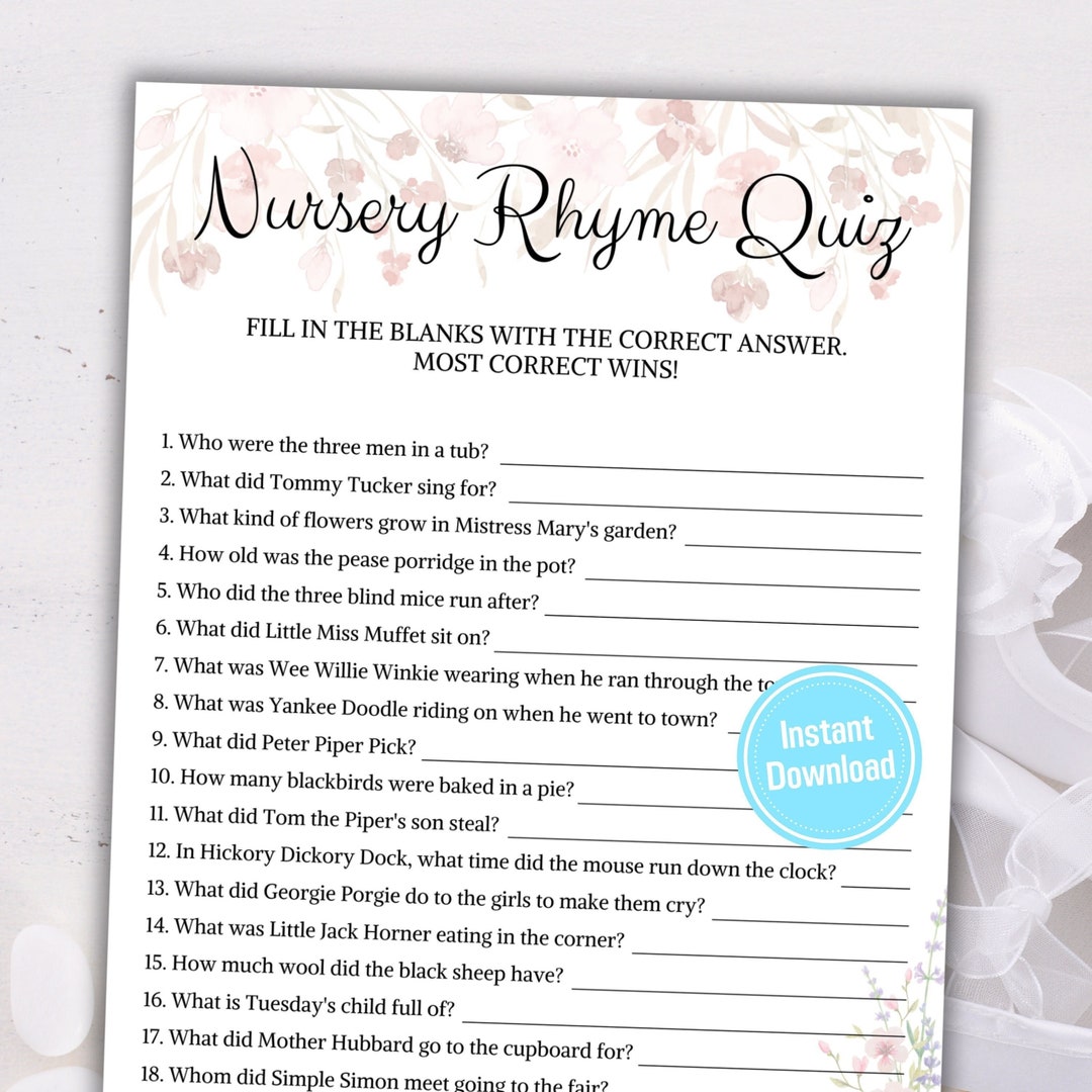 Baby Shower Nursery Rhyme Game | Nursery Rhyme Quiz | Baby Shower Game ...