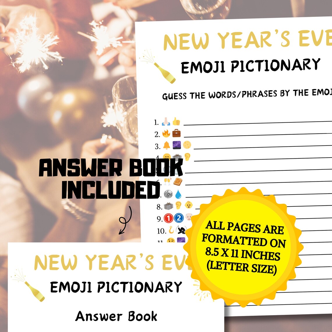New Year's Eve Emoji Pictionary Game | New Years Emoji Quiz | Printable ...
