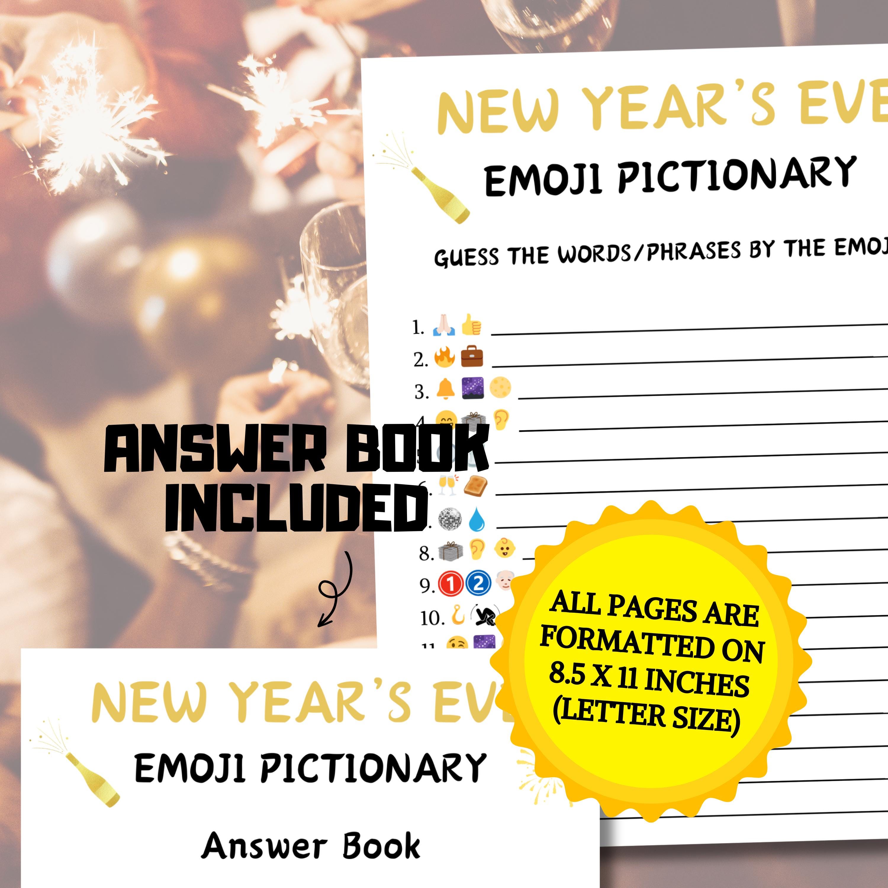 New Year's Eve Emoji Pictionary Game | New Years Emoji Quiz | Printable ...