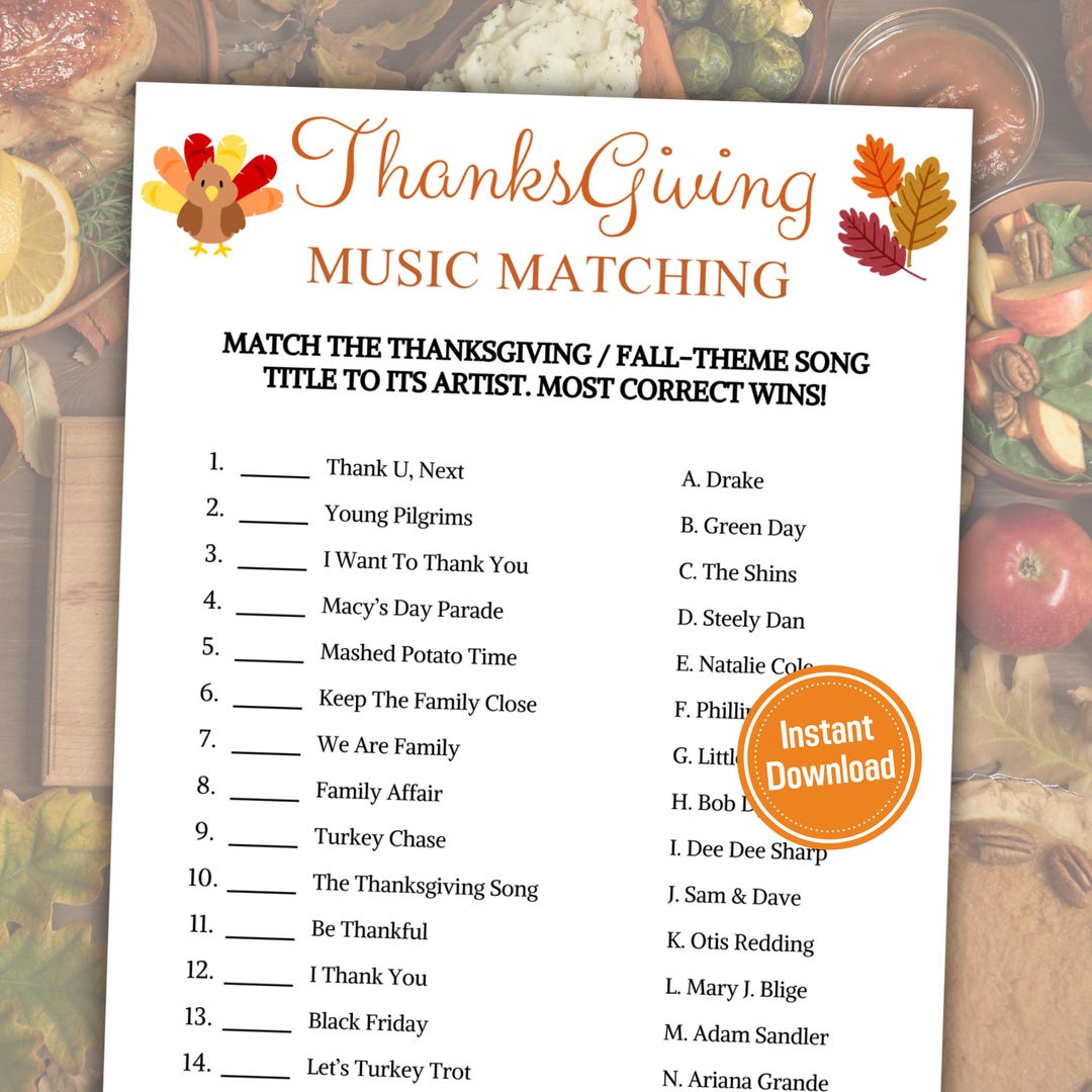 Thanksgiving Music Matching Game | Printable Thanksgiving Match the ...