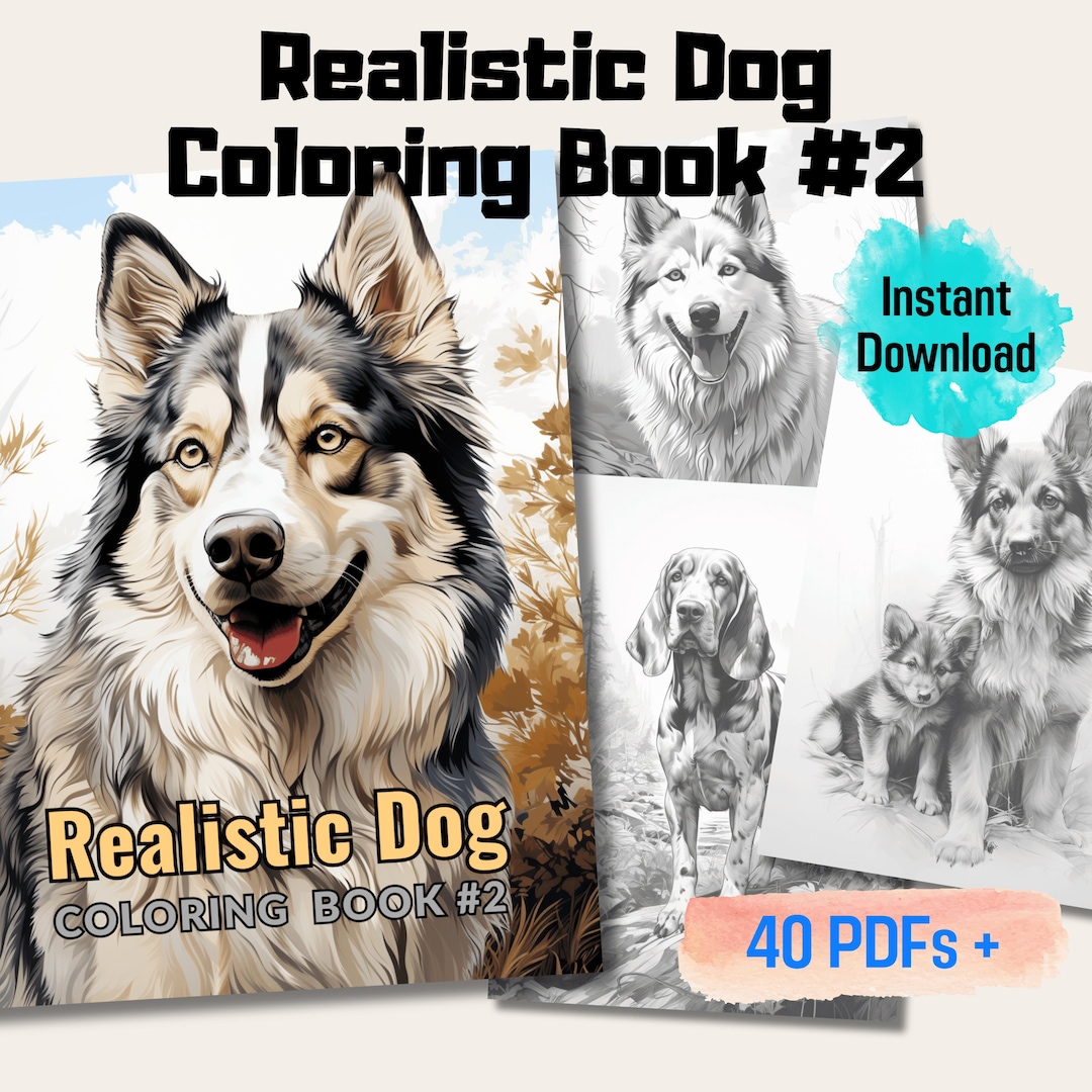 20 Realistic Dog Coloring Book, 20 Detailed Dog Coloring Pages for ...