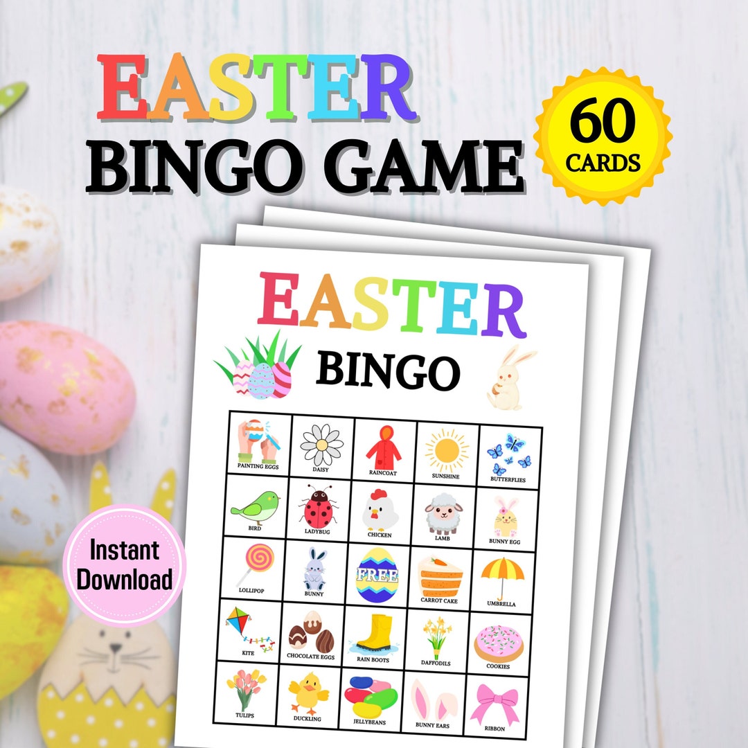 60 Easter Bingo Cards Game | Easter Family Bingo Game Activity for All ...