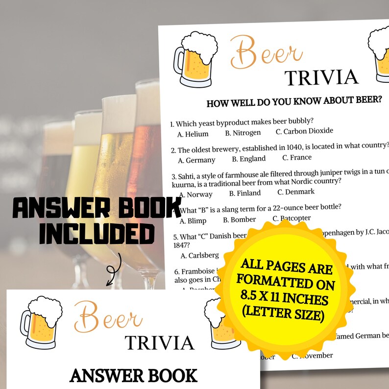 Beer Trivia Game | Printable Bar Trivia Game Cards | Brewery Games ...
