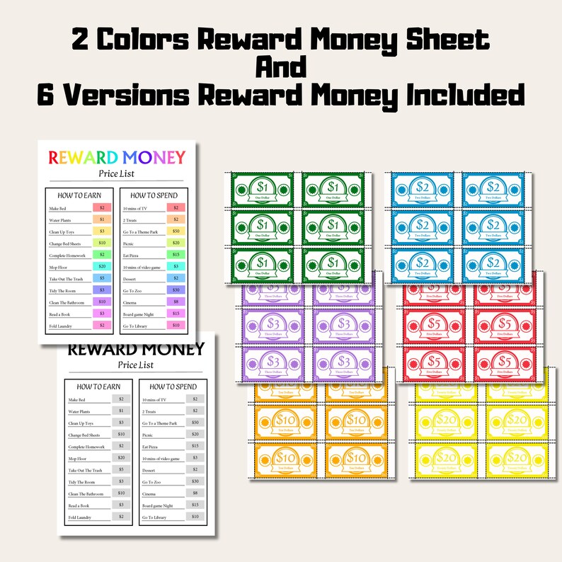 Editable Kids Reward Money, Motivational Behavior System Printable, Mom ...