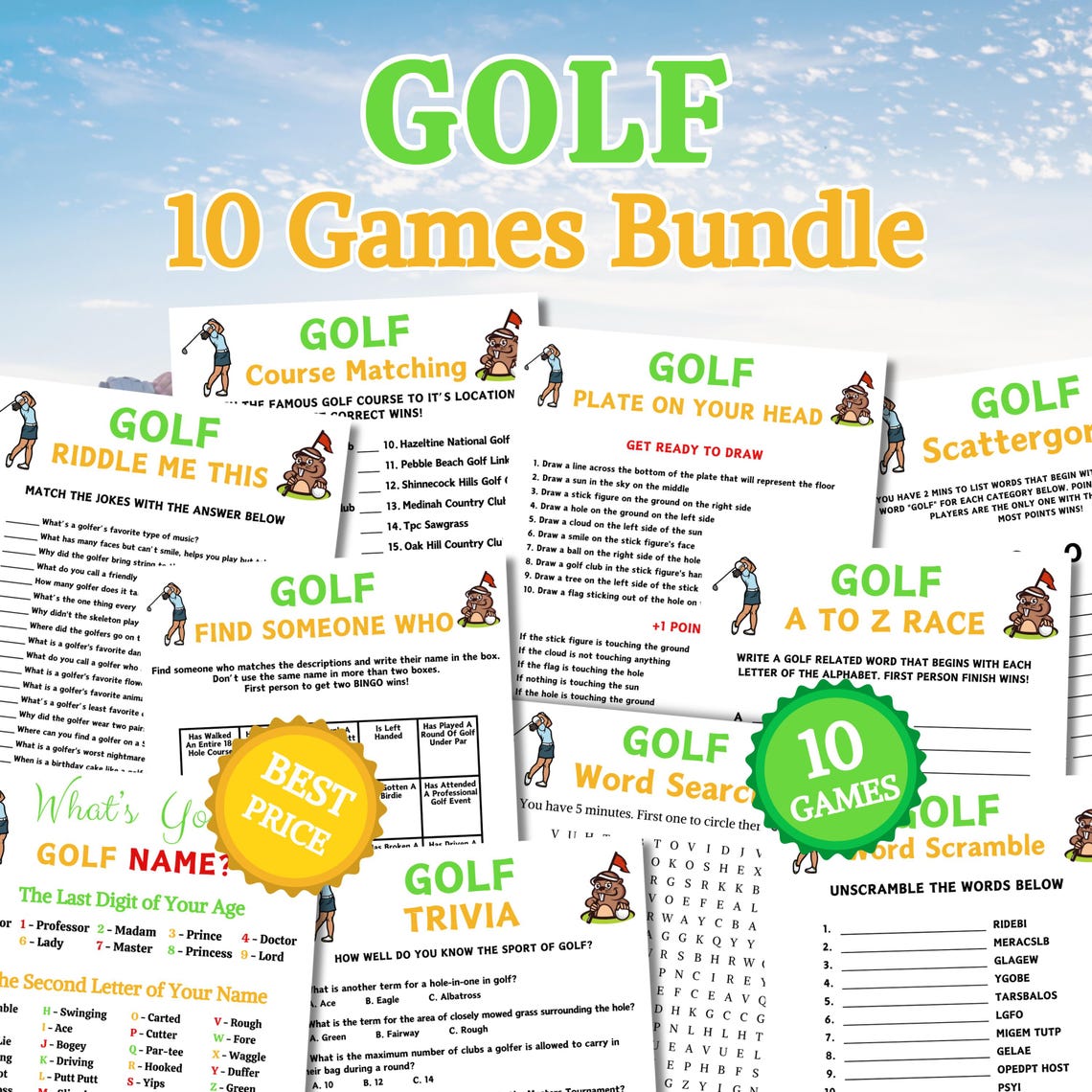Golf Games Bundle | Printable Golf Team Party Game | Golf ABC Game ...