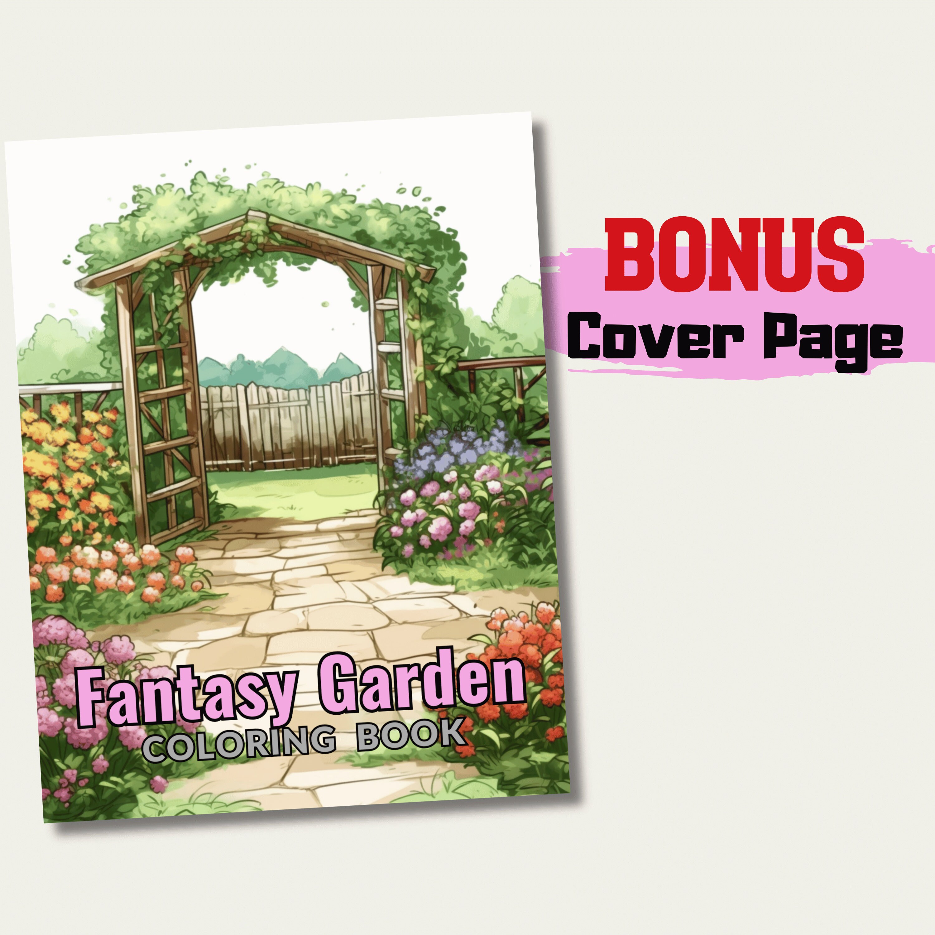 20 Fantasy Garden Coloring Book for Adults and Kids, Grayscale Garden ...