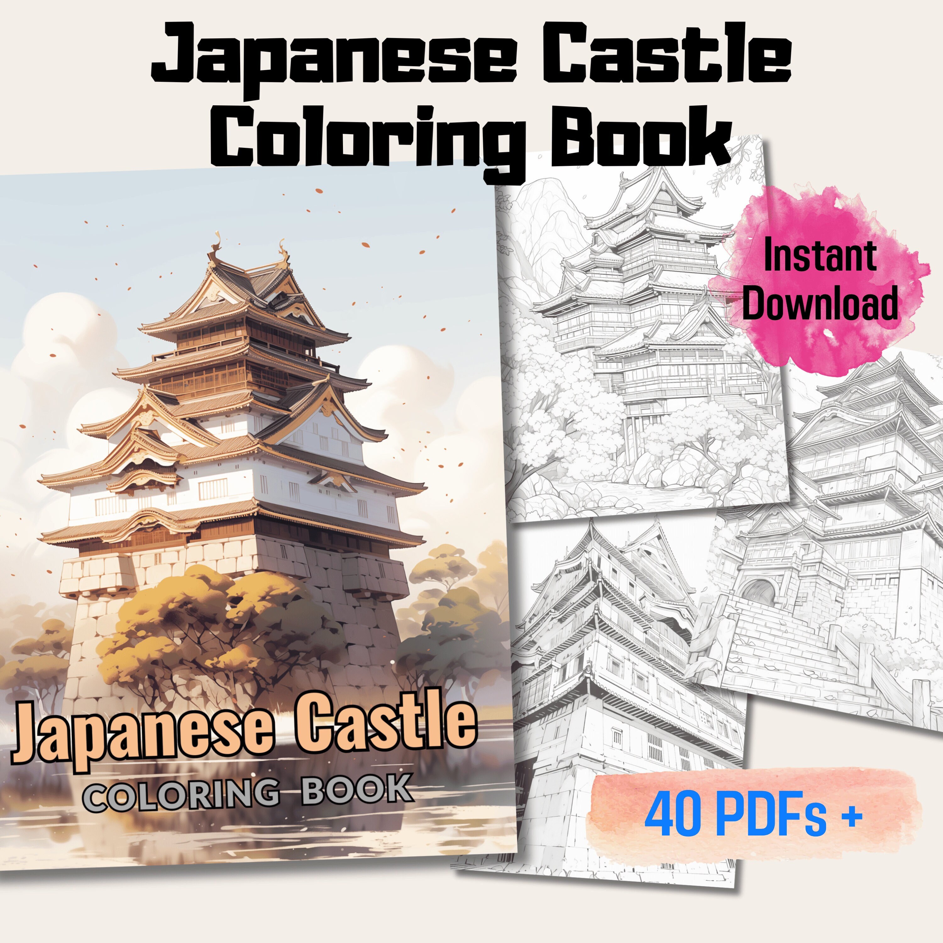 Japanese Castle Coloring Book, Historic Architecture, Perfect for Art ...