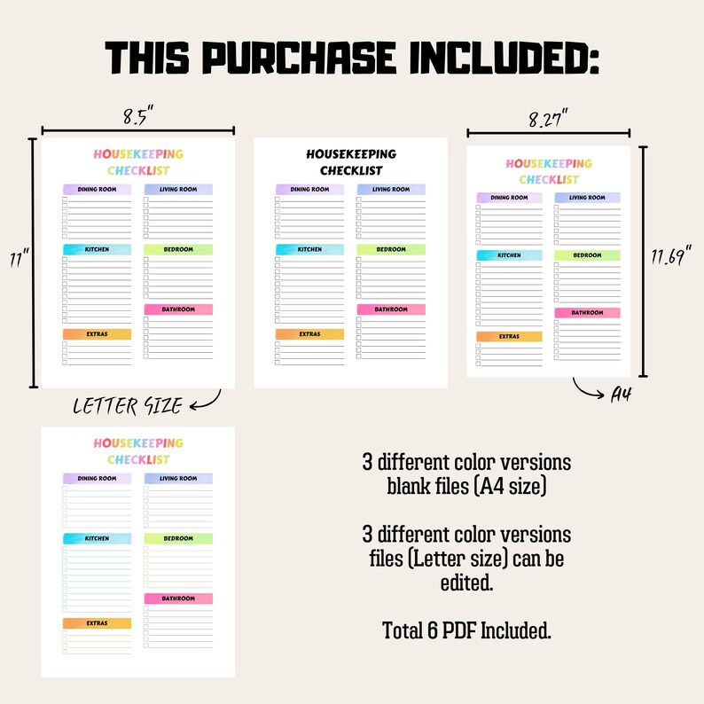 Editable Airbnb Housekeeping Checklist Rainbow Color | Editable ...