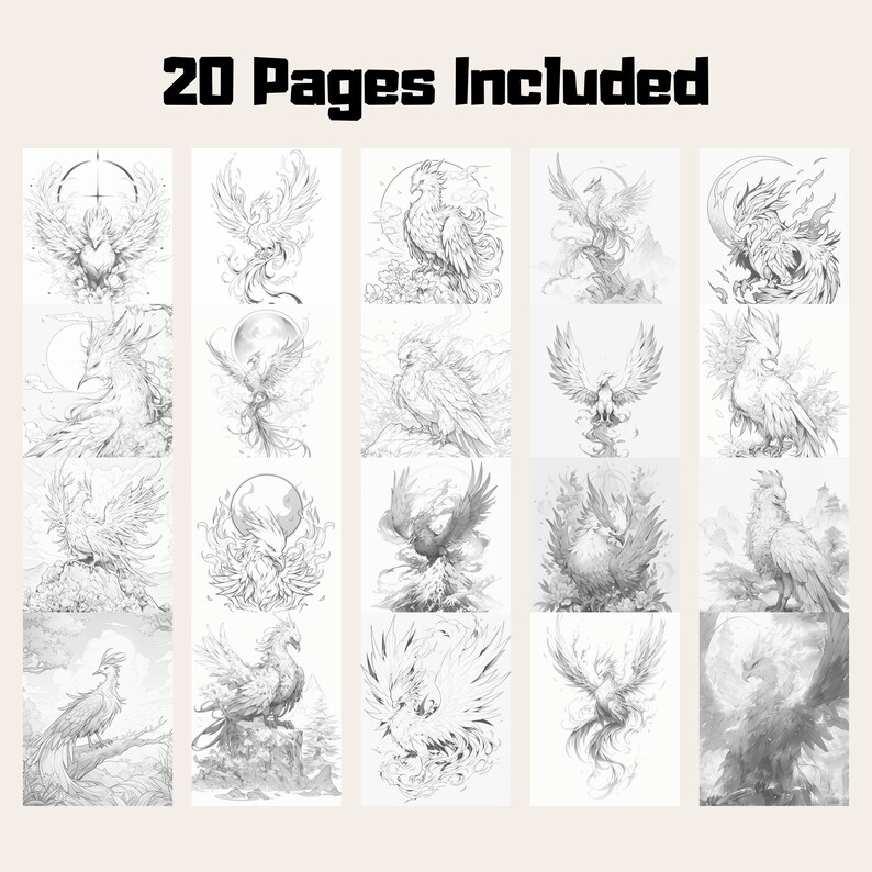 20 Realistic Phoenix Grayscale Coloring Book, Perfect Gift Idea for All ...