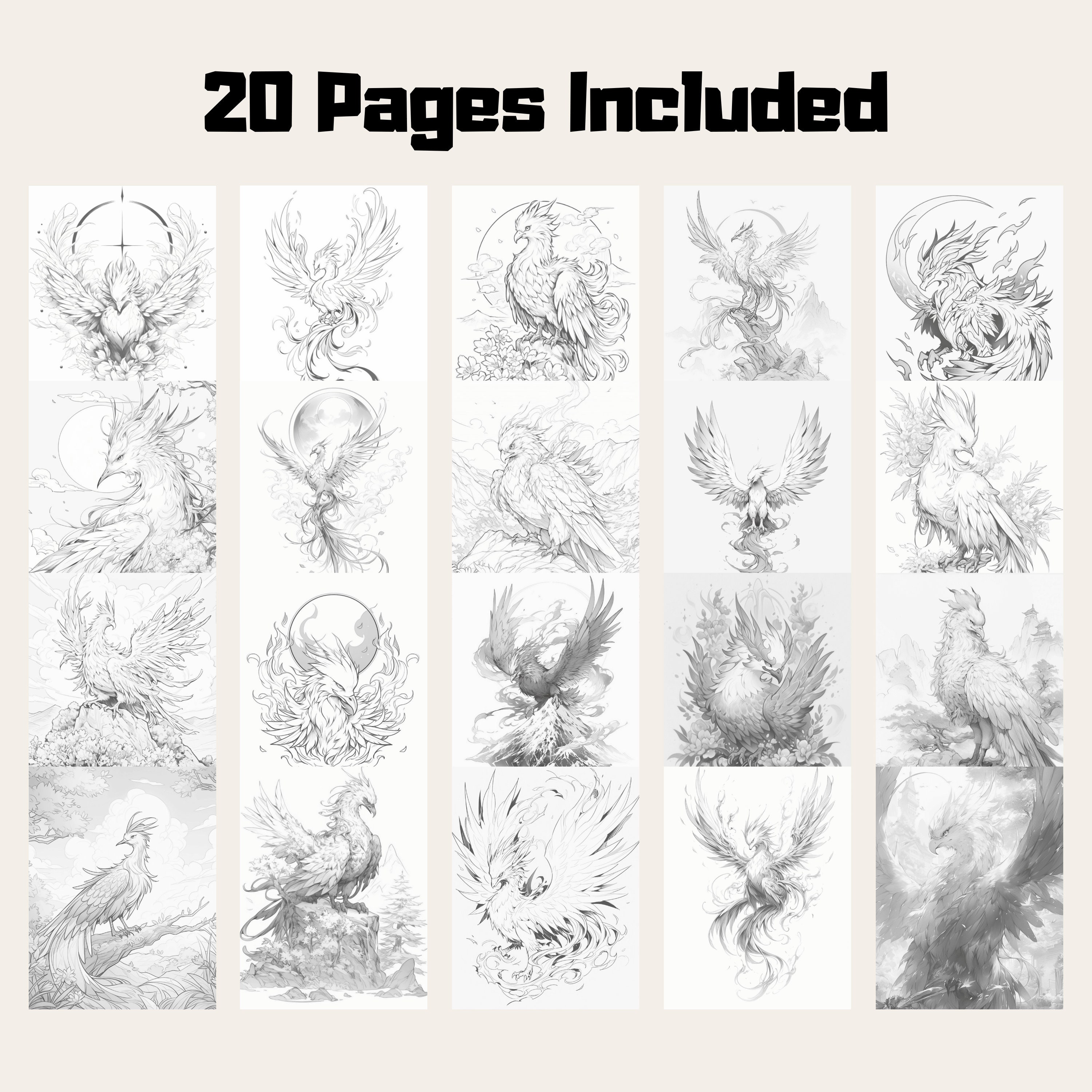 20 Realistic Phoenix Grayscale Coloring Book Perfect Gift - Etsy