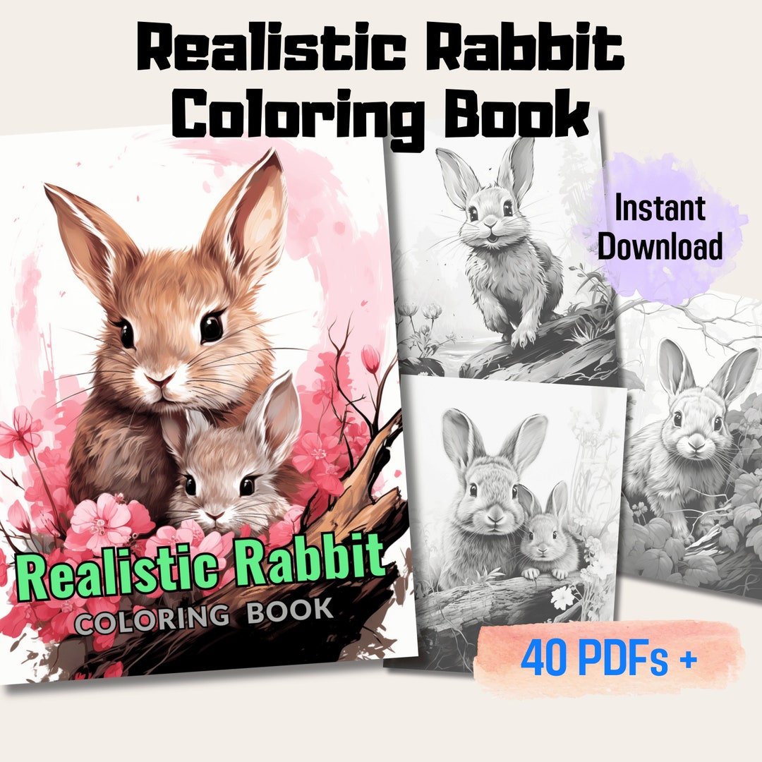20 Realistic Rabbit Grayscale Coloring Book, Detailed and Accurate ...
