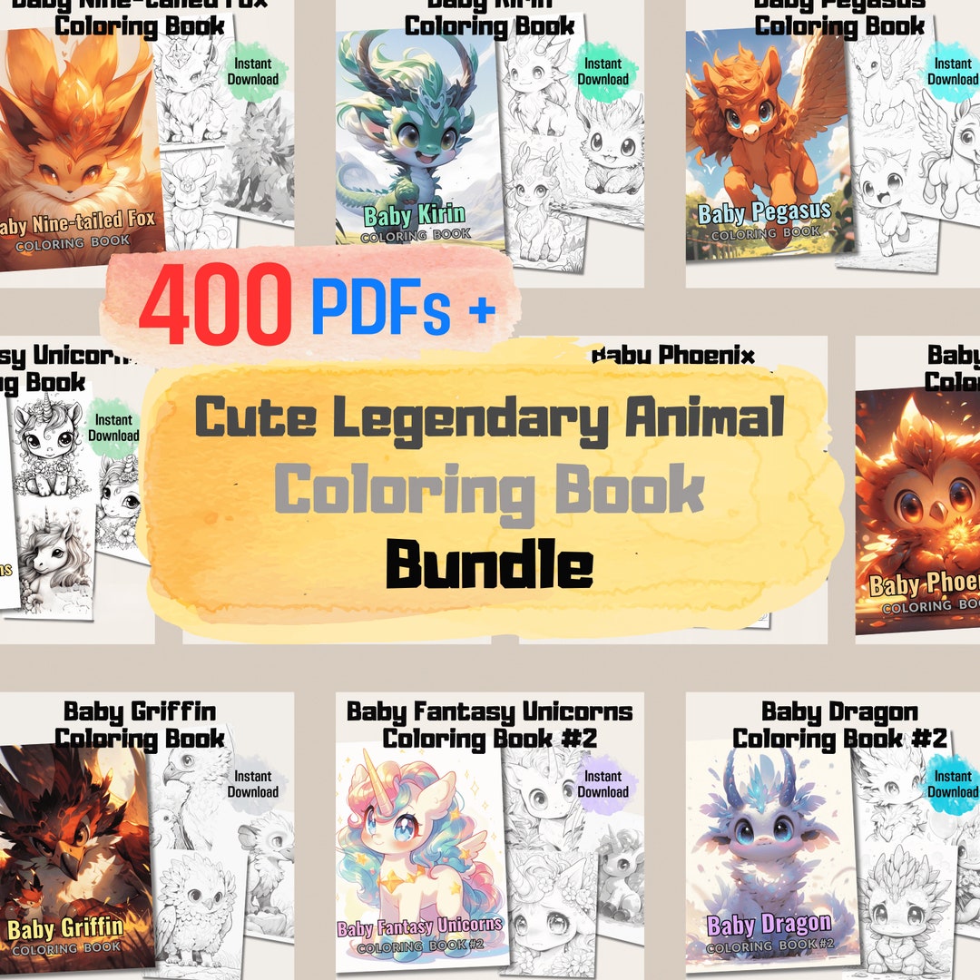 400 Pages Cute Legendary Animal Grayscale Coloring Book Bundle, Ideal ...
