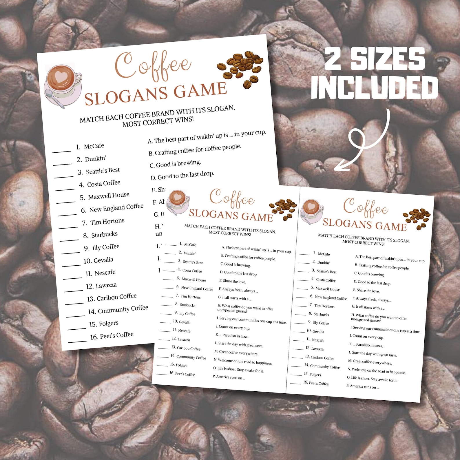 Coffee Slogans Game | Printable Coffee Tagline Games | Coffee Party ...