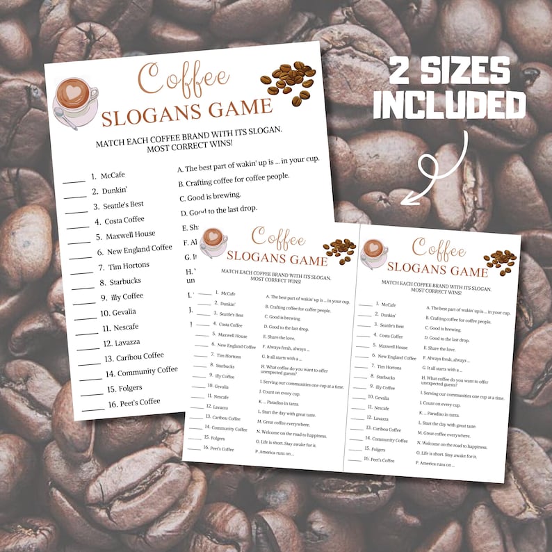 Coffee Slogans Game | Printable Coffee Tagline Games | Coffee Party ...