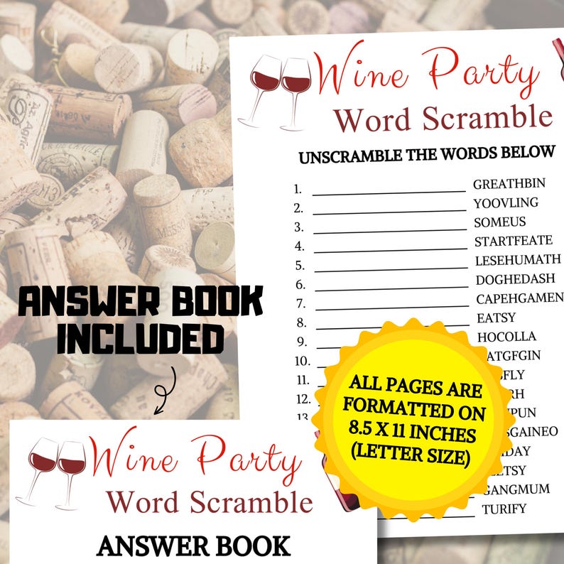 Wine Party Word Scramble Game | Wine Tasting Party Games | Printable ...