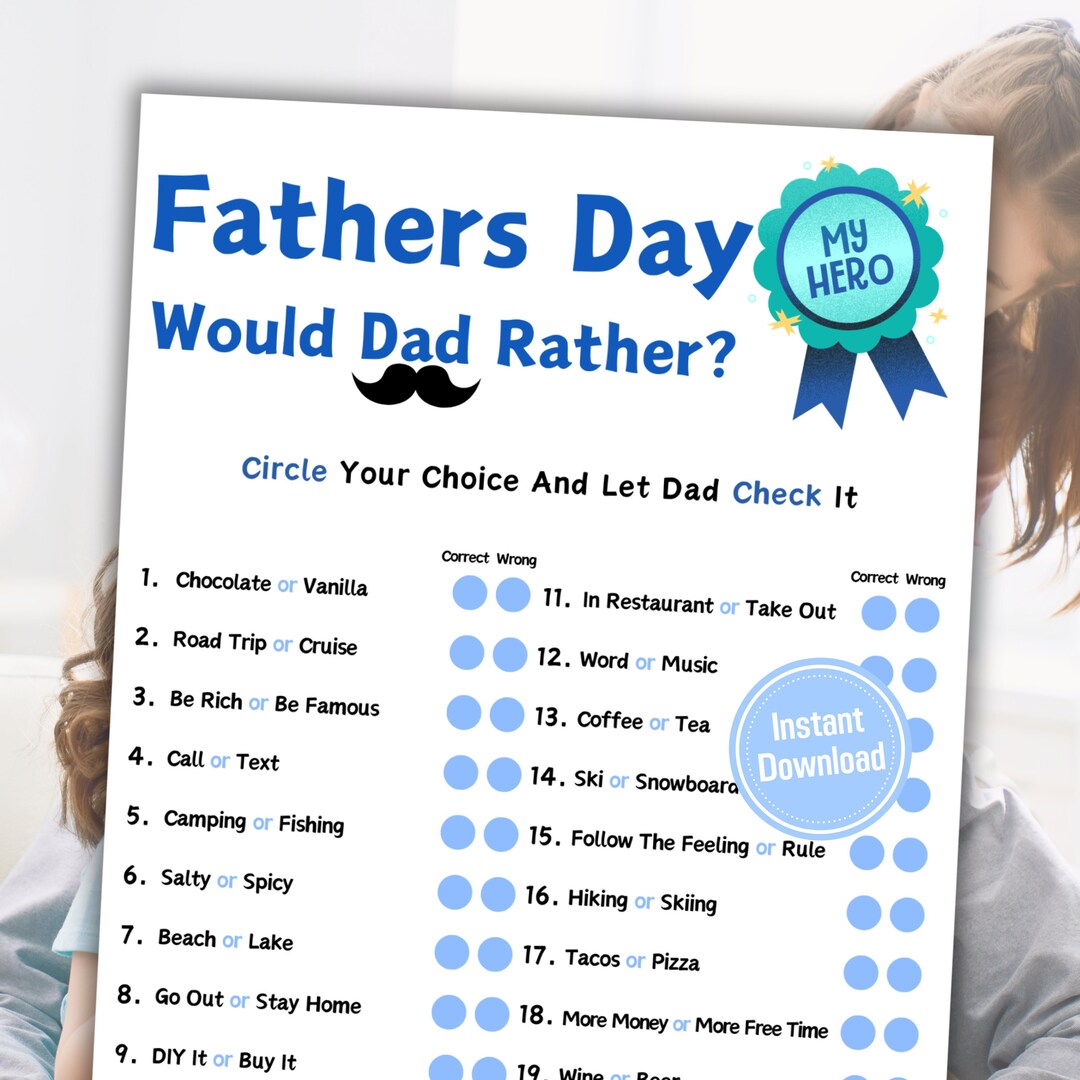 Fathers Day Would Dad Rather Game | Printable Would Dad Rather Game for ...