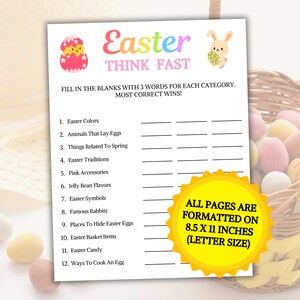 Easter Think Fast Game | Easter Party Trivia Game | Printable Easter ...