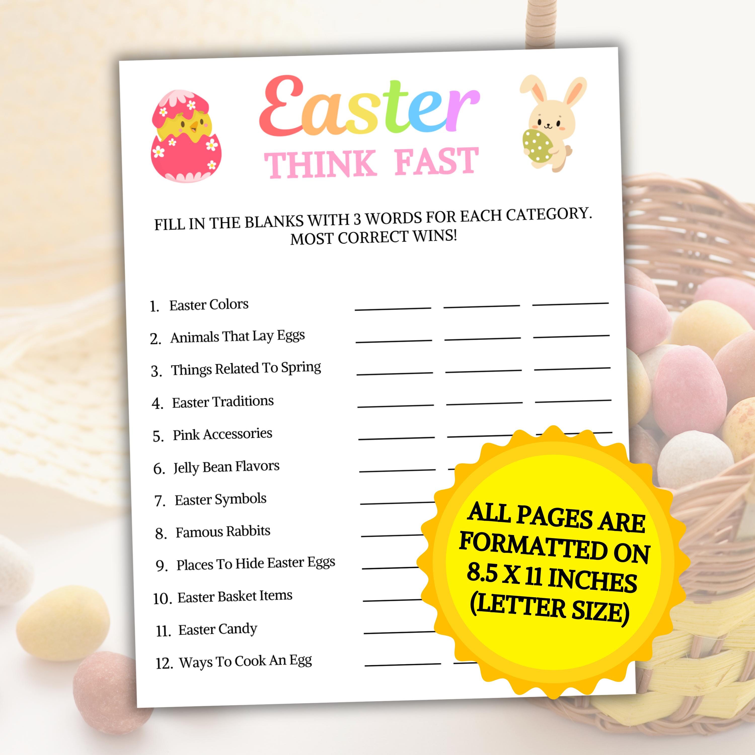 Easter Think Fast Game | Easter Party Trivia Game | Printable Easter ...