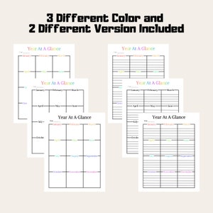 Editable Year at a Glance Planner Rainbow Color Tone, Planner Refills ...