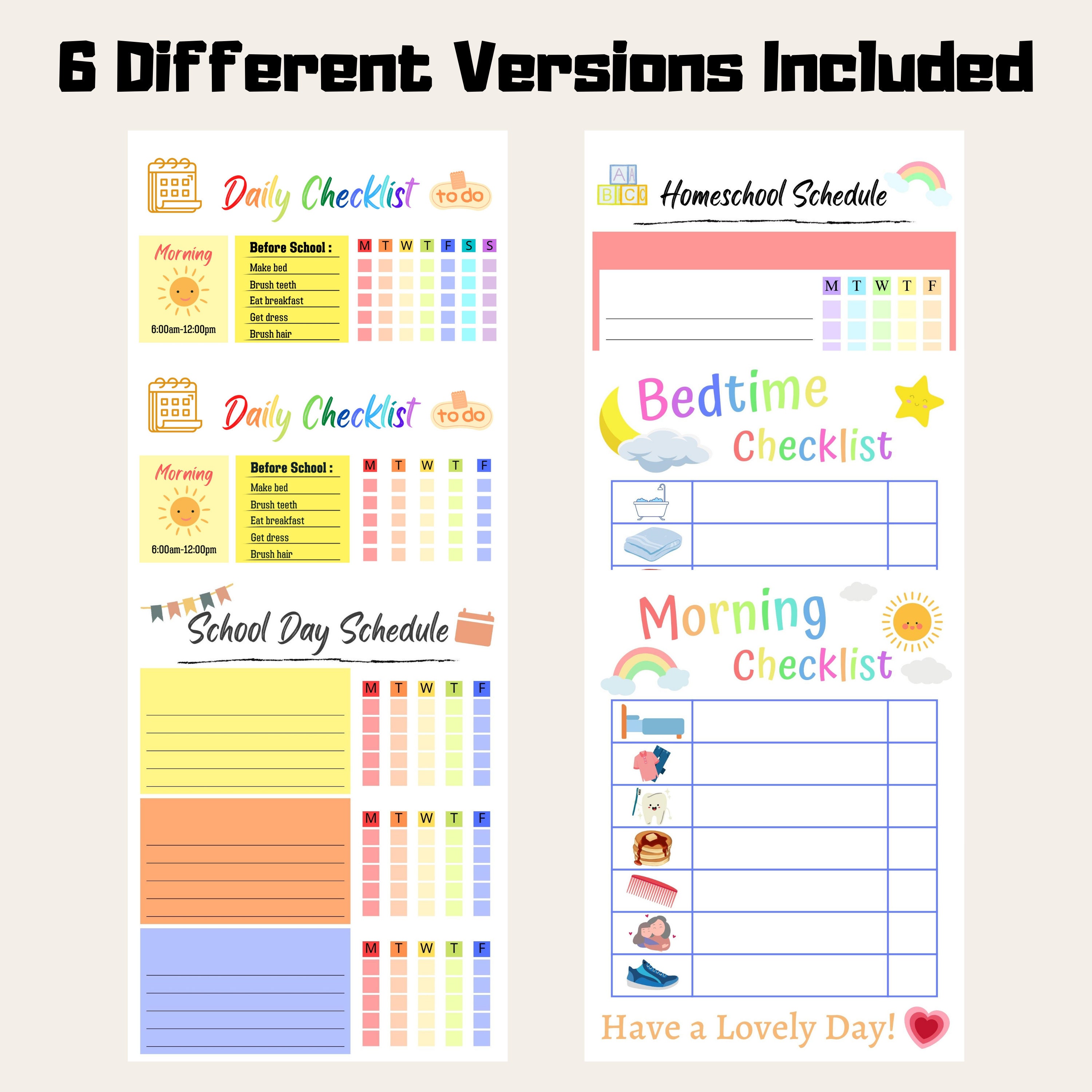 Editable Kids Daily Checklist Bundle, Kids Morning / Bedtime Routine ...