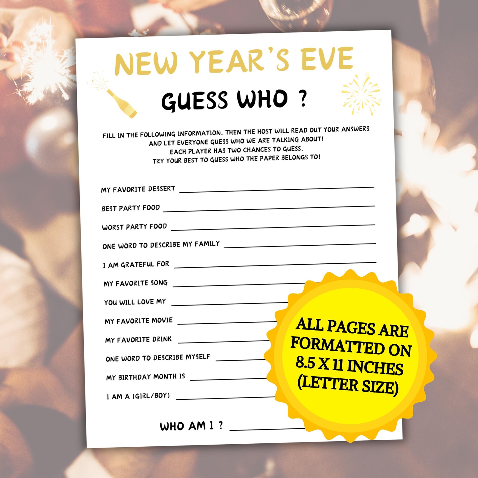 New Year's Eve Guess Who Game | New Years Who Am I Game | Printable NYE Guessing Game | New ...