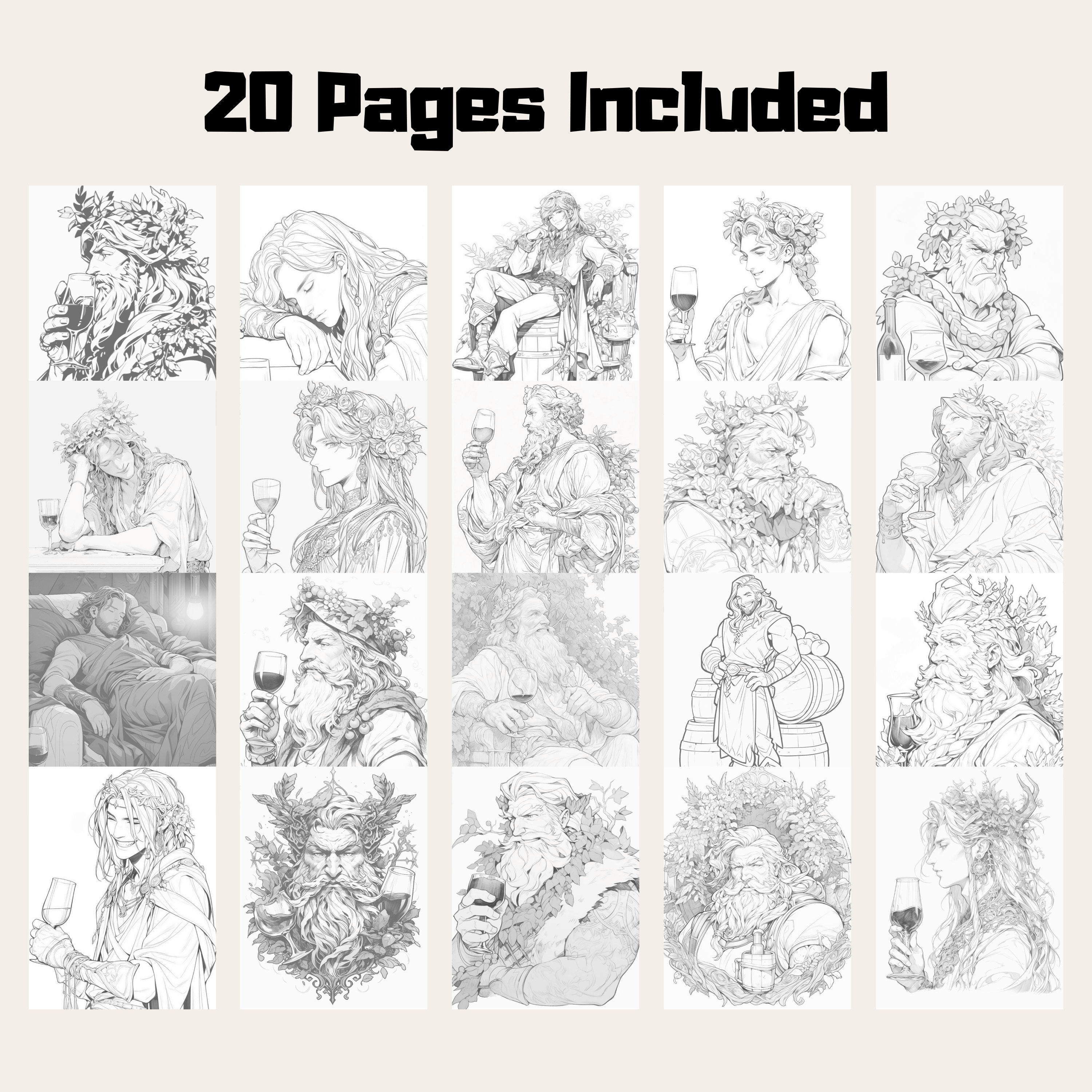 20 Pages Greek God Dionysus Grayscale Coloring Book, Relaxing ...