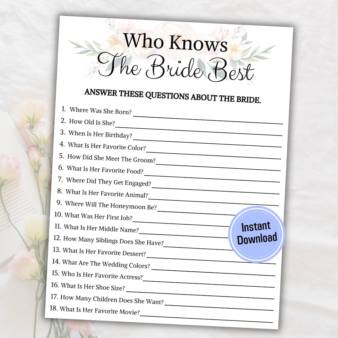 Who Knows the Bride Best | How Well Do You Know the Bride | Printable ...