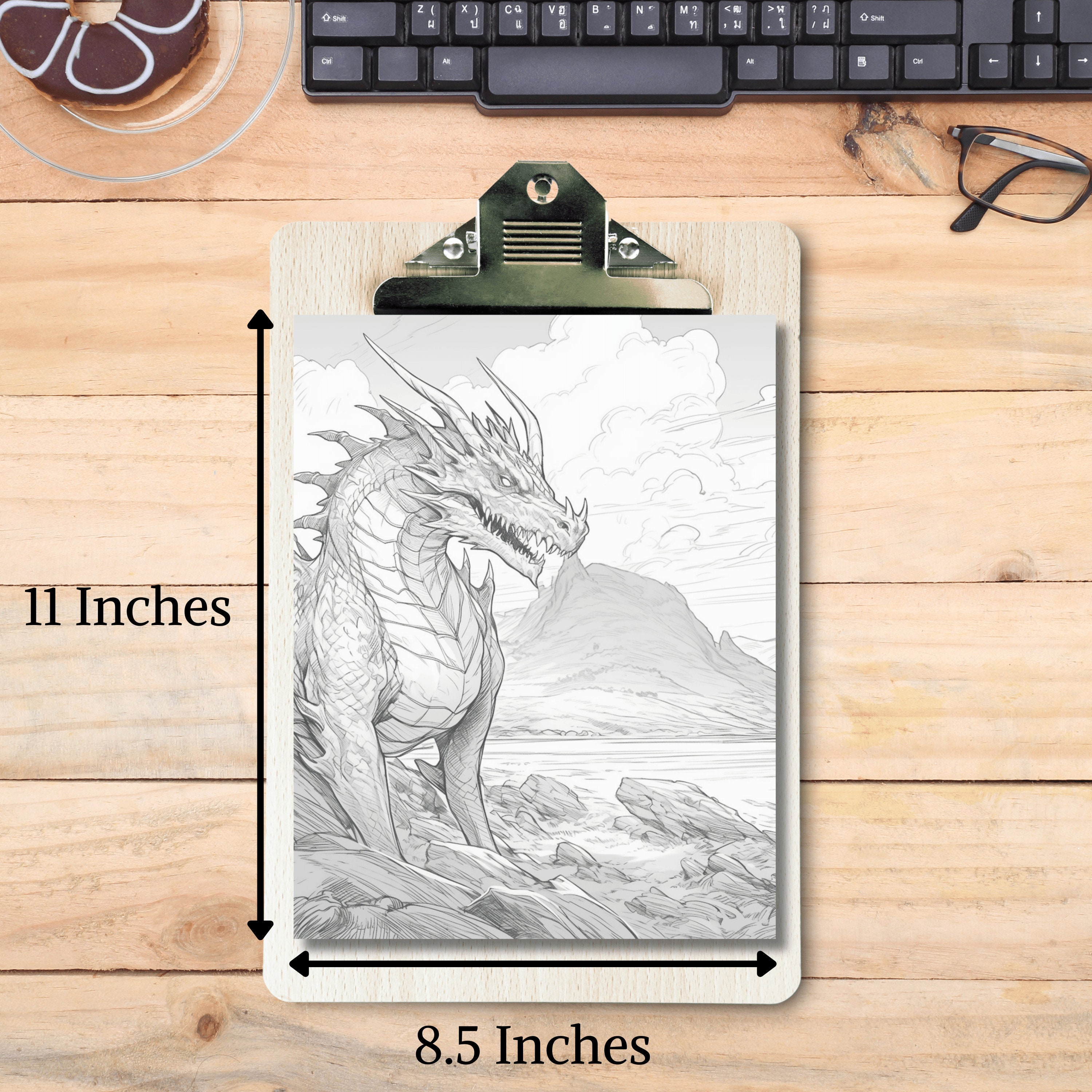 20 Pages Realistic Dragon Grayscale Coloring Book, Destress, Detailed ...