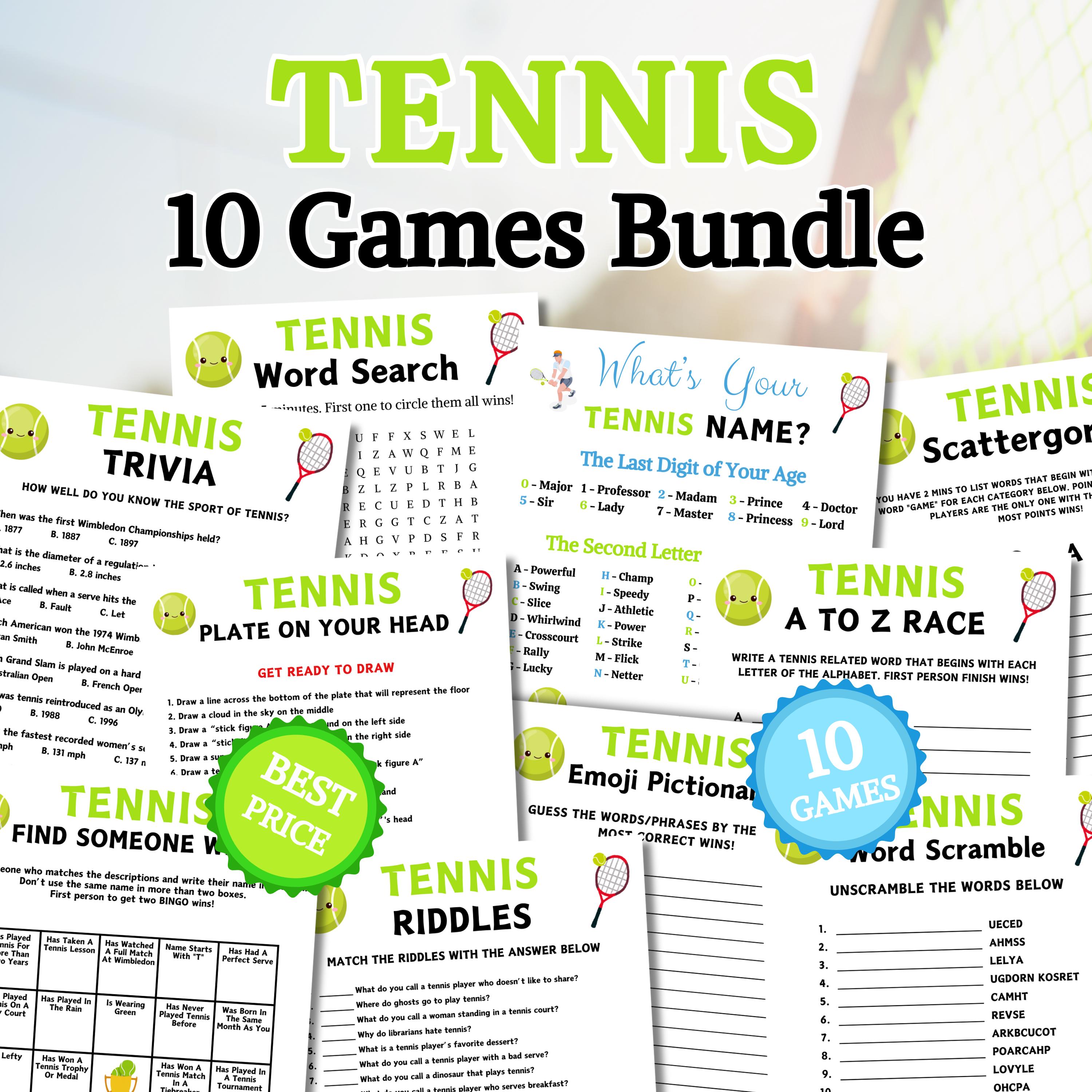 Tennis Games Bundle | Printable Tennis Team Party Game | Tennis ABC ...