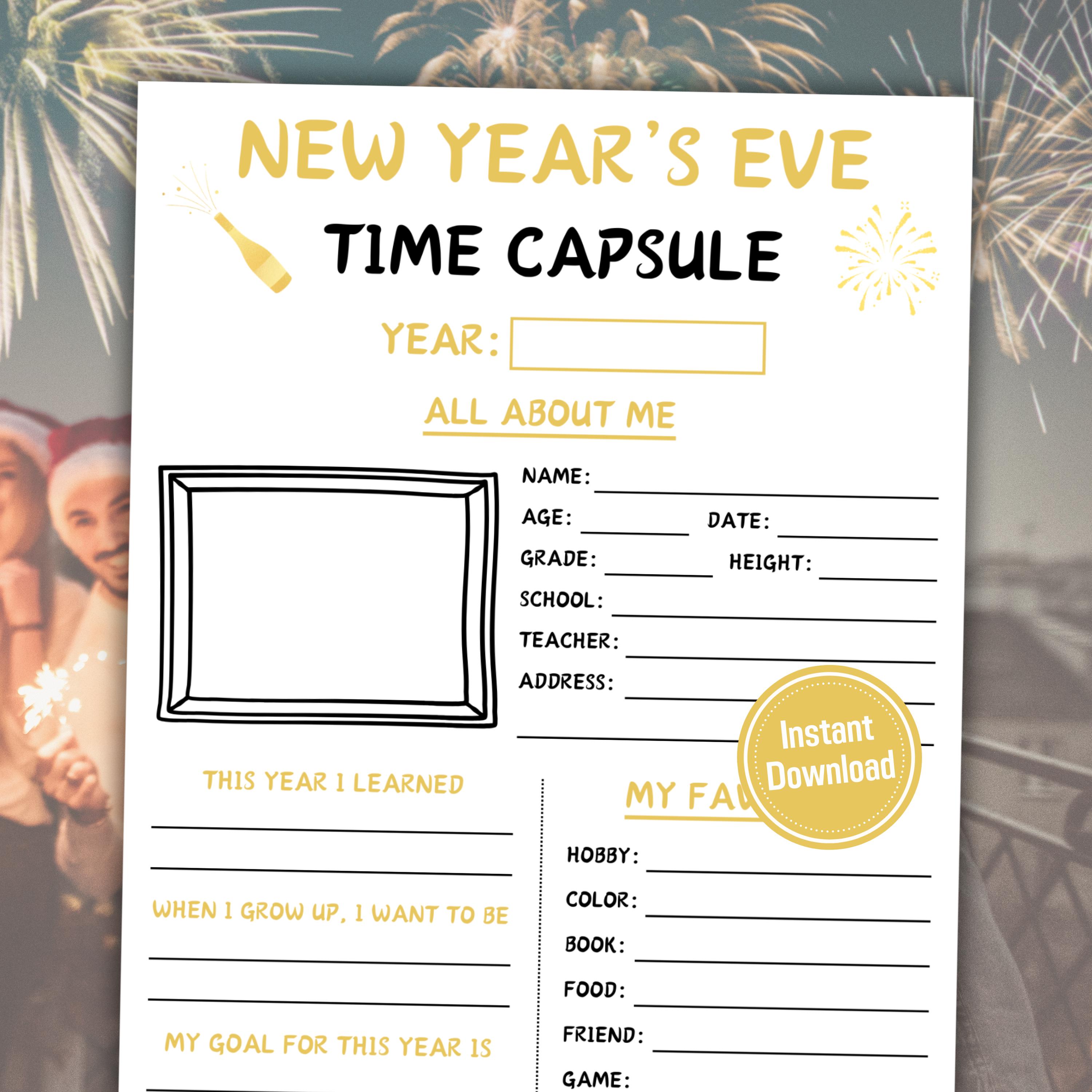 New Year's Eve Kids Time Capsule Game | New Years Time Capsule ...
