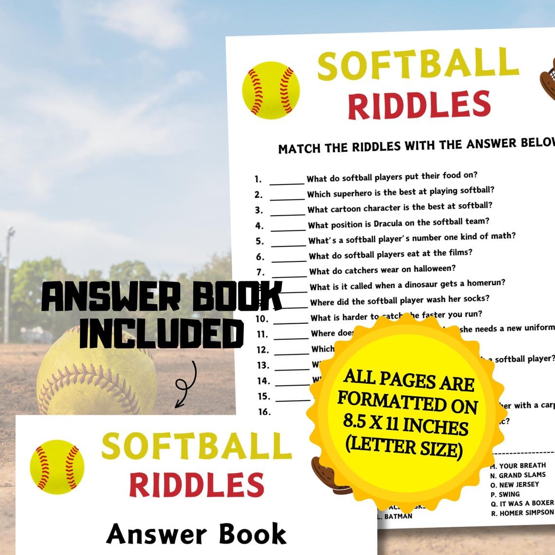 Softball Riddles Game | Printable Softball Riddle Me This Games ...