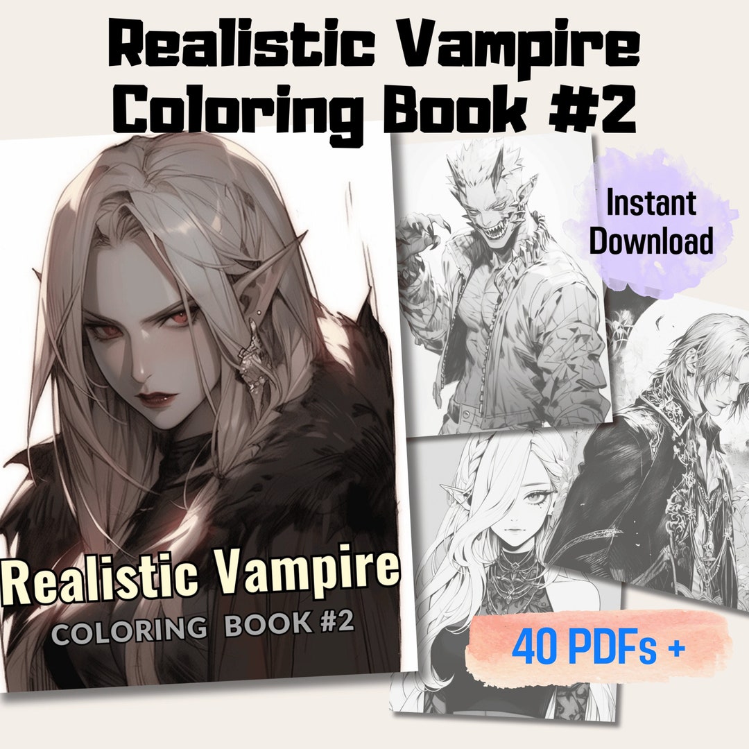20 Pages Realistic Vampire Grayscale Coloring Book, Intricate Designs ...