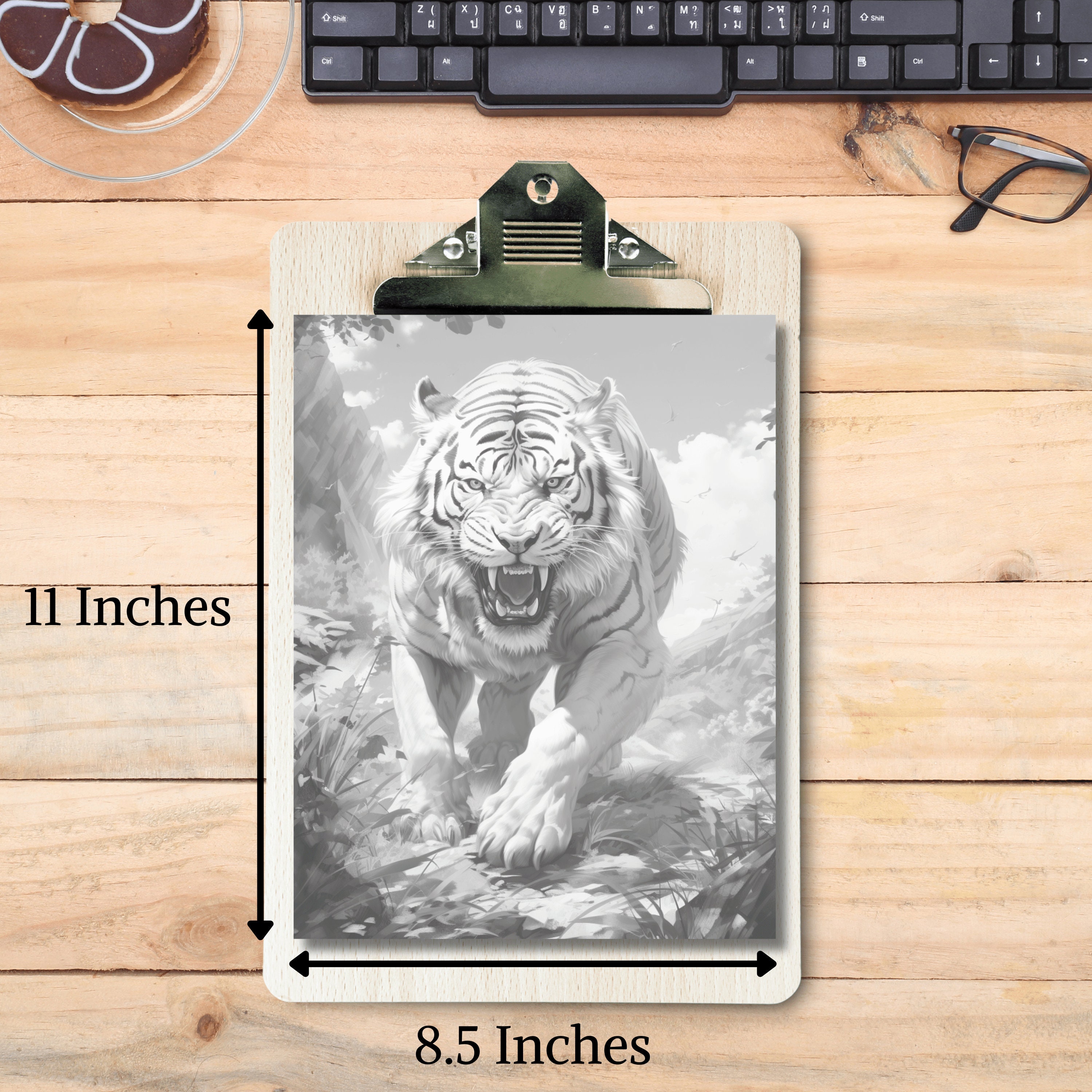 20 Realistic Tiger Grayscale Coloring Book, Perfect for Relaxation and ...