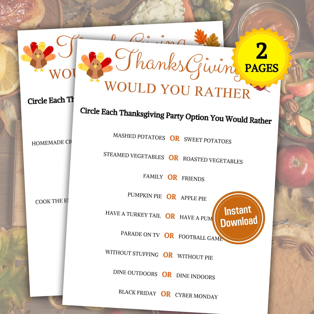 Thanksgiving Would You Rather Game | Friendsgiving This or That Game ...