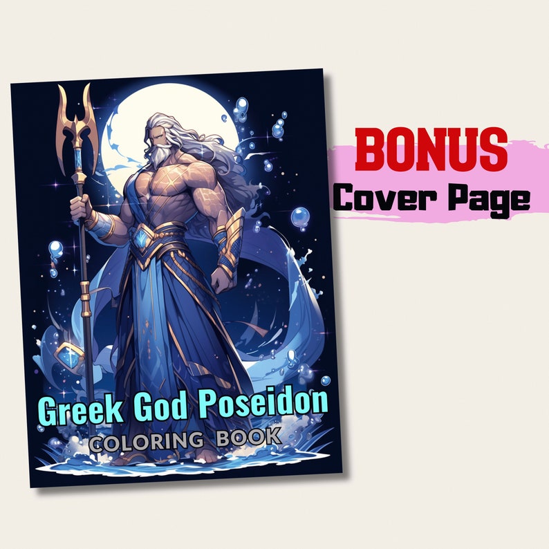 20 Pages Greek God Poseidon Grayscale Coloring Book Adults - Etsy