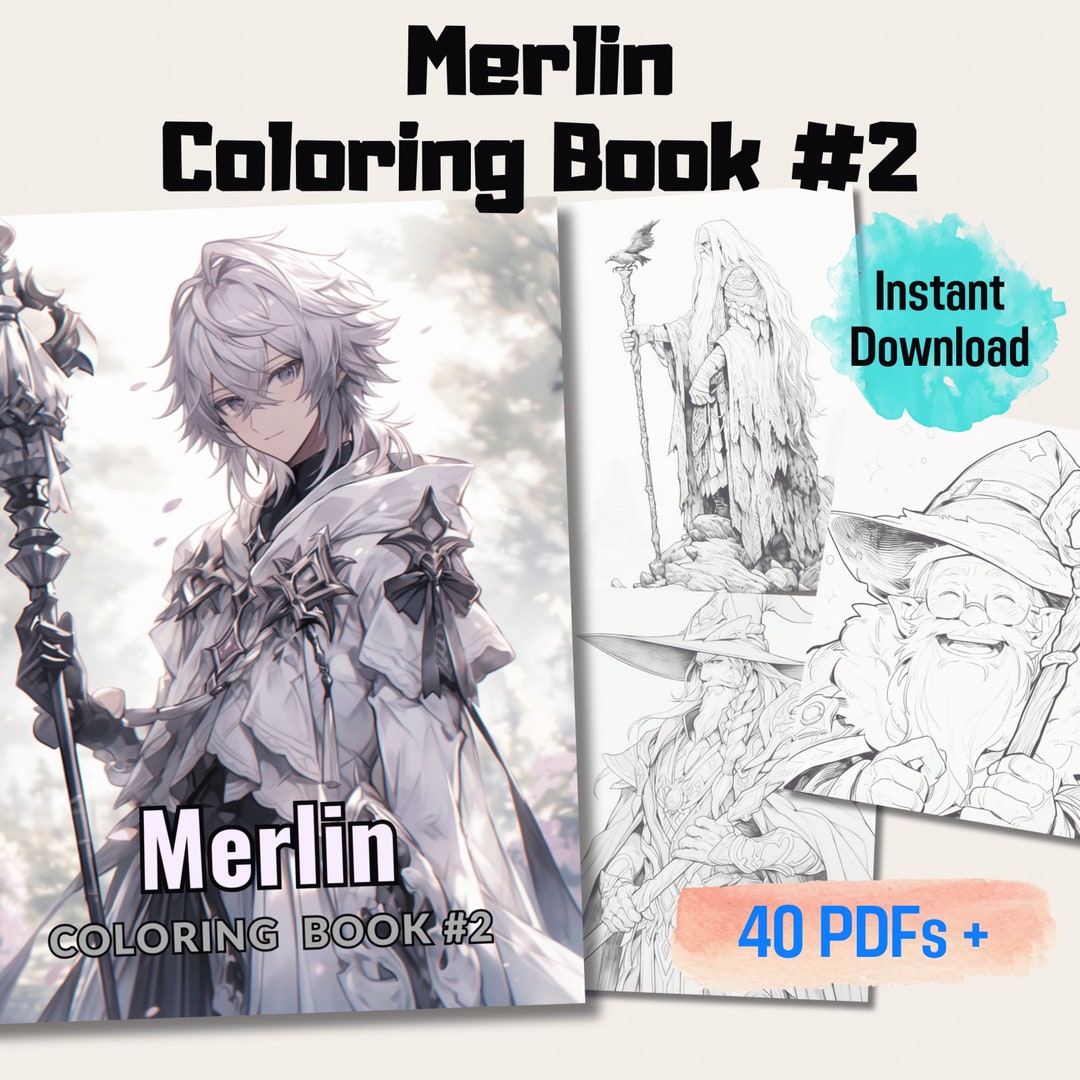 20 Pages Merlin Grayscale Coloring Book, Stress Relief Art Therapy ...
